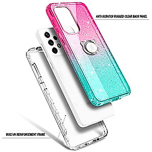 NGB Supremacy Galaxy A53 5G Case, Full Body Protection with [Built-in Screen Protector] Ring Holder/Wrist Strap, Slim Fit Shockproof Bumper Durable Cover for Samsung A53 5G (Glitter Pink/Aqua)