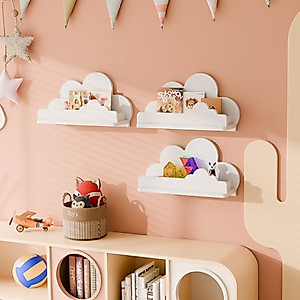 Beskadi Cloud Shelves for Kid’s Room, 13’’ Long Nursery Wall Deor Set Of 3, White Cloud Bookshelf Floating Shelf, Figure Shelf Wall Mounted, Cute Decorative Cloud Wall Shelf for Toys, Plants & Storage