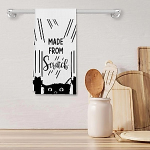 EIONEY Make More Scratch Black Cat Kitchen Towels & Tea Towels, Dish Cloth Flour Sack Hand Towel for Farmhouse Kitchen Decor，24 X 16 Inches Cotton Modern Dish Towels Dishcloths,Gifts for Cat Lovers
