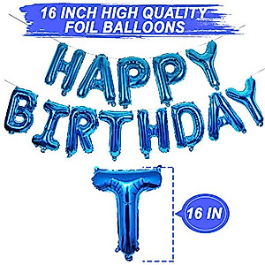 Blue Happy Birthday Balloon Banner White And Blue Confetti Balloons for Boy Birthday Party Decorations