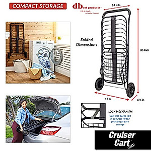 dbest products Cruiser Cart Flex Shopping Bag Cover Grocery Rolling Folding Laundry Basket on Wheels Foldable Utility Trolley Compact Lightweight Collapsible, Black