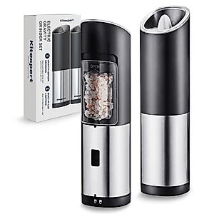 Automatic Salt and Pepper Grinder Set - Kitexpert Gravity Electric Salt and Pepper Mill Battery Operated - One Handed Operation with Light - Up to 5 Adjustable Grinding Levels