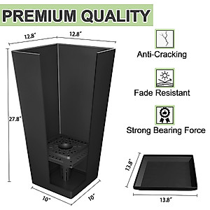 Elevens Tall Planters 27 Inch Tapered Square Planters Garden Flower Pots,Indoor/Outdoor Planter with Tray, Large Planter for Patio Black-2 Pack