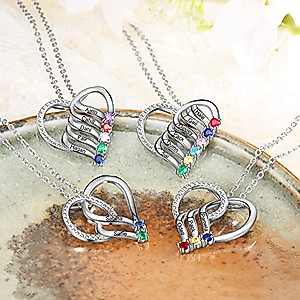 Mothers Necklace, Birthstone Necklesses for Mom Personalized Necklaces for Women Engraved Names Jewelry Gift (Engrave Name, 4 names)