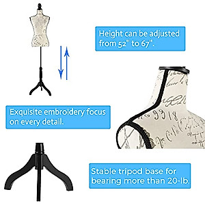 DRDINGRUI Standing Female Mannequin Body, Height Adjustable from 52'' to 67'', Pinnable Dress Form with Tripod Base for Dress Jewelry Display