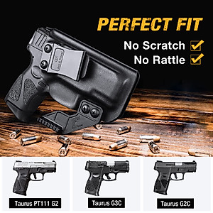 IWB Kydex Holsters Compatible with Taurus G2C/G3C, PT111 G2, PT140 Inside Waistband Concealed Carry IWB Holster for Taurus, Adj. Retention, Right Hand