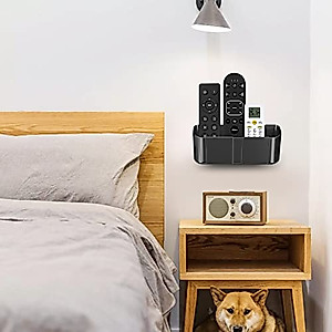 suptek Remote Control Holder Wall Mount，Hole-Free TV Remote Holder (for 3 or 4 Remotes, Black, Quantity 1)