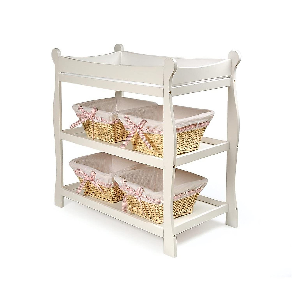 Badger Basket Sleigh Style Baby Changing Table with Pad, Nursery Furniture with Storage - Natural