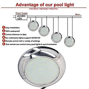 DJDK Pond Lights,Stainless Steel LED Pool Light 12V 35W White Color IP68 Waterproof LED Underwater Pond Lights with 468 Light Chips for Garden Swimming Pools(Shell Without Pattern)