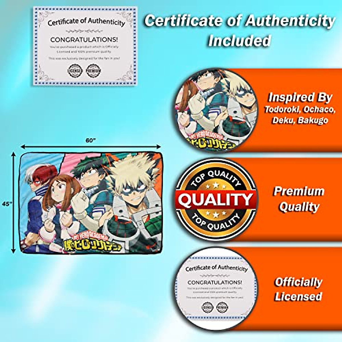 JUST FUNKY My Hero Academia Class 1-A Fleece Throw Blanket | 45 x 60 Inches - A Plus Ultra Gift for Fans - Comfy and Warm Featuring Deku, All Might & More - Great for Home, Travel, and Gifting