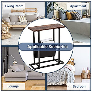 FONTOI End Side Table with Pocket Storage Sofa Couch Snack Bedside Furniture for Living Room Bedroom and Small Spaces, Rustic Brown