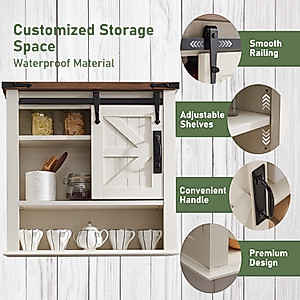 OKD Bathroom Wall Cabinet, Farmhouse Medicine Cabinet with Sliding Barn Door & Adjustable Shelves, Storage Cabinet Wall Mounted for Bathroom, Kitchen, Rustic Oak with Antique White