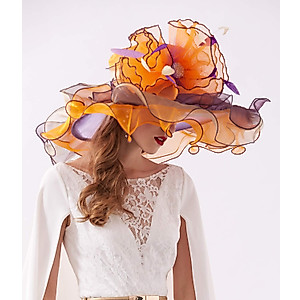 ORIDOOR Women Organza Fascinator Church Kentucky Derby Hat Floral Tea Party Wedding Hat, 003a Orange, One Size