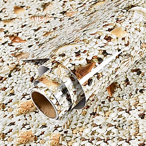 HDsticker Self Adhesive Vinyl White Beach Shell Marble Granite Contact Paper for Kitchen Countertop Table Desk Walls Furniture Decal Removable Waterproof 15.7X117 Inches, Multicolor