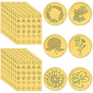 540 Pieces Gold Wax Seals Stickers Embossed Envelope Seal Stickers Gold Foil Self Adhesive Wax Stickers for Wedding Greeting Cards Invitations Party Certification, 6 Patterns (Flower)