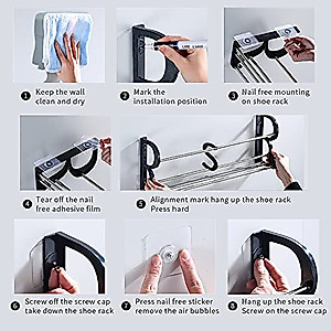 Hgminwarm Wall Mounted Shoe Rack, Door Shoe Rack, Hanging Shoe Rack Storage Rack, for Closet, Entrance Passage, 2 Pack Can Store 4 Pairs of Sandals and 4 Pairs of Sneakers