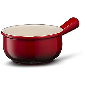 KooK French Onion Soup Crocks, Ceramic Bowls, Broil, Oven, Microwave and Dishwasher Safe, for Cereal, Soups, Casseroles, with Handle, Stoneware, 15 oz, Set of 4, Red Ombre