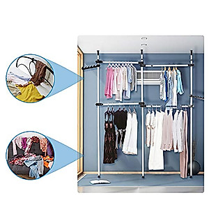 Liusin Adjustable Garment Rack, Freestanding Clothing Hanger 3 Vertical Poles 4 Bars Wardrobe Closet Clothes Hanging Rod Organizer System Heavy Duty DIY Coat Hanger No Drilling for Home Bedroom