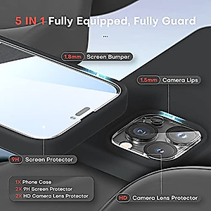 TOCOL 5-in-1 iPhone 14 Pro Max Case: Slim Liquid Silicone, 2 Screen & Camera Protectors, Anti-Scratch, Drop Protection, Black