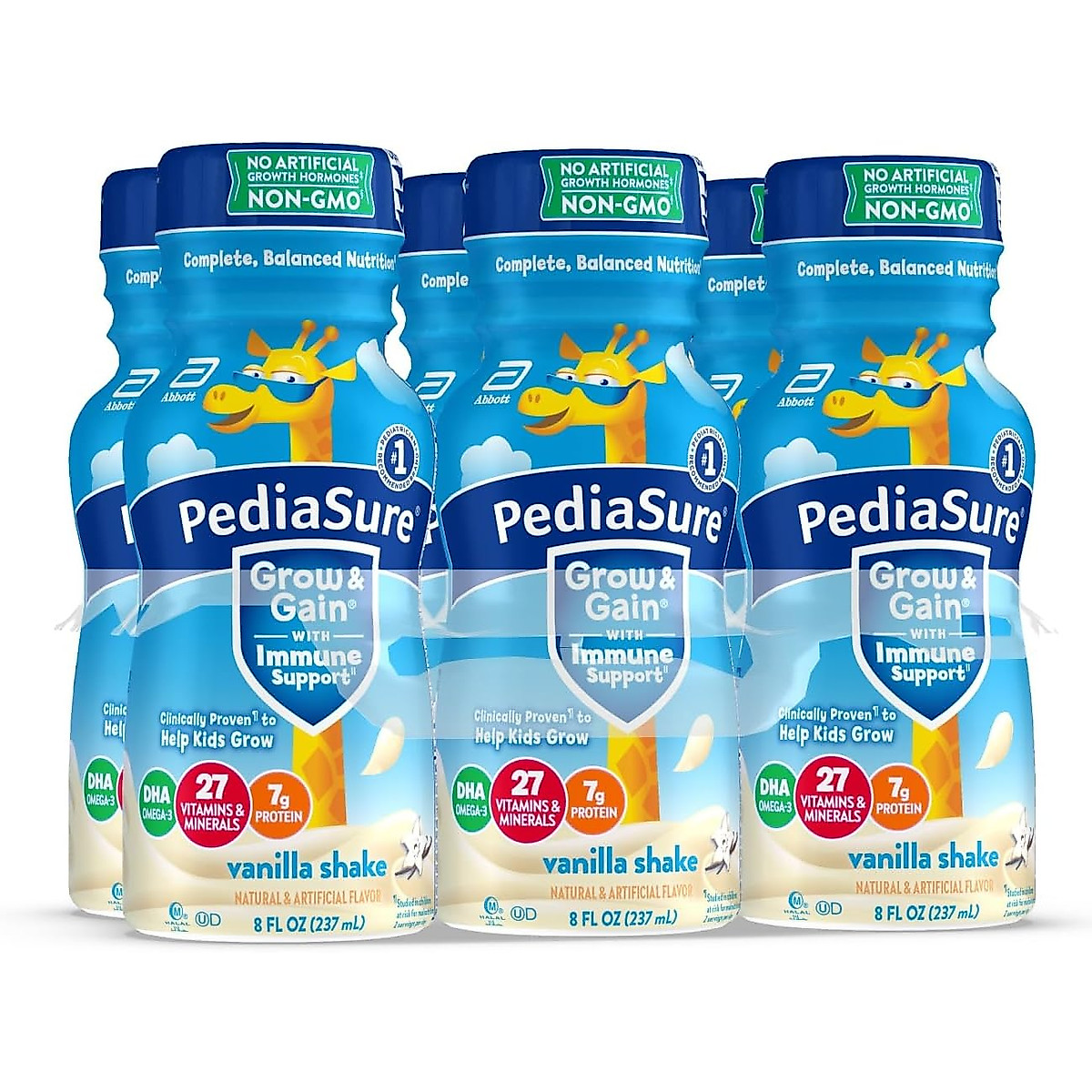 PediaSure Grow & Gain With Immune Support, Kids Protein Shake, Vanilla, 8-fl-oz Bottle, 6 Shakes