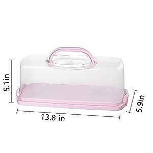 Oidium Cake Carrier with Lid and Handle,Rectangular Bread Storage with 2 Handles,Bread Container Size 13.8x5.9x5 In, BPA-Free，cake container for Transport Toast, Bread, Cake (Pink)