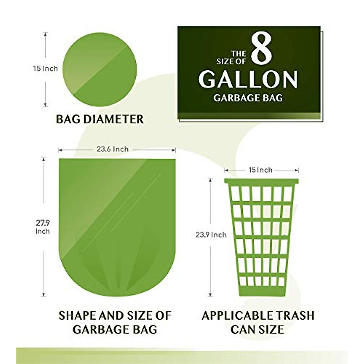 Compostable Trash Bags - FORID 8 Gallon Garbage Bags 150 Count Trash Can Liners 30 Liter Unscented Medium Wastebasket Bags for Kitchen Bathroom Home Office Garbage Can (5Rolls/Green) - Durable & Thick Trash Bag