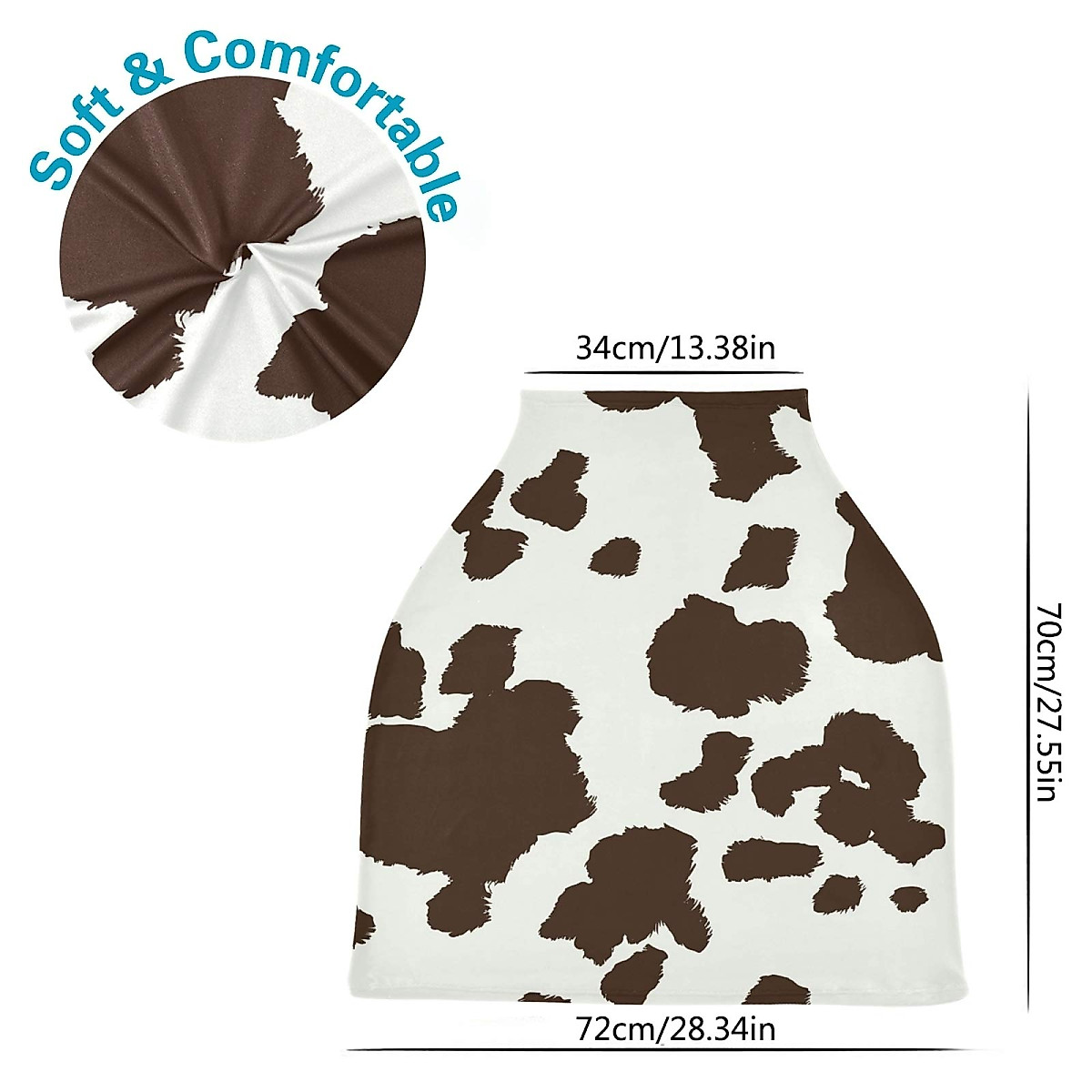 Qilmy Soft Baby Car Seat Covers Canopy for Infants Strollers Canopies for Newborns Babies Nursing Apron Cover for Breastfeeding, Cow Print