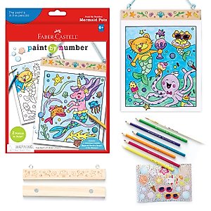 Faber-Castell Paint by Number Mermaid Pets - Kids Watercolor Mermaid Craft for Ages 6-8+