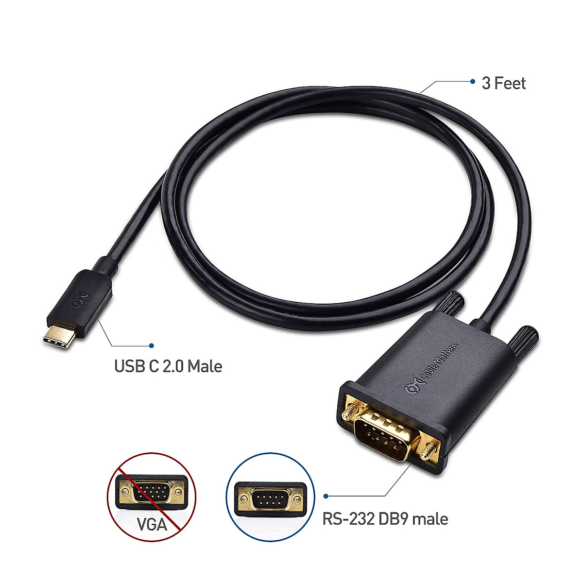 Cable Matters USB C to Serial Adapter Cable - 3ft, USB-C to Serial, USBC to DB9, USB C to RS232 Cable, Compatible with Thunderbolt 5/4, Supports Windows 11/10/8/7/Vista/XP, macOS 11.0 or Later