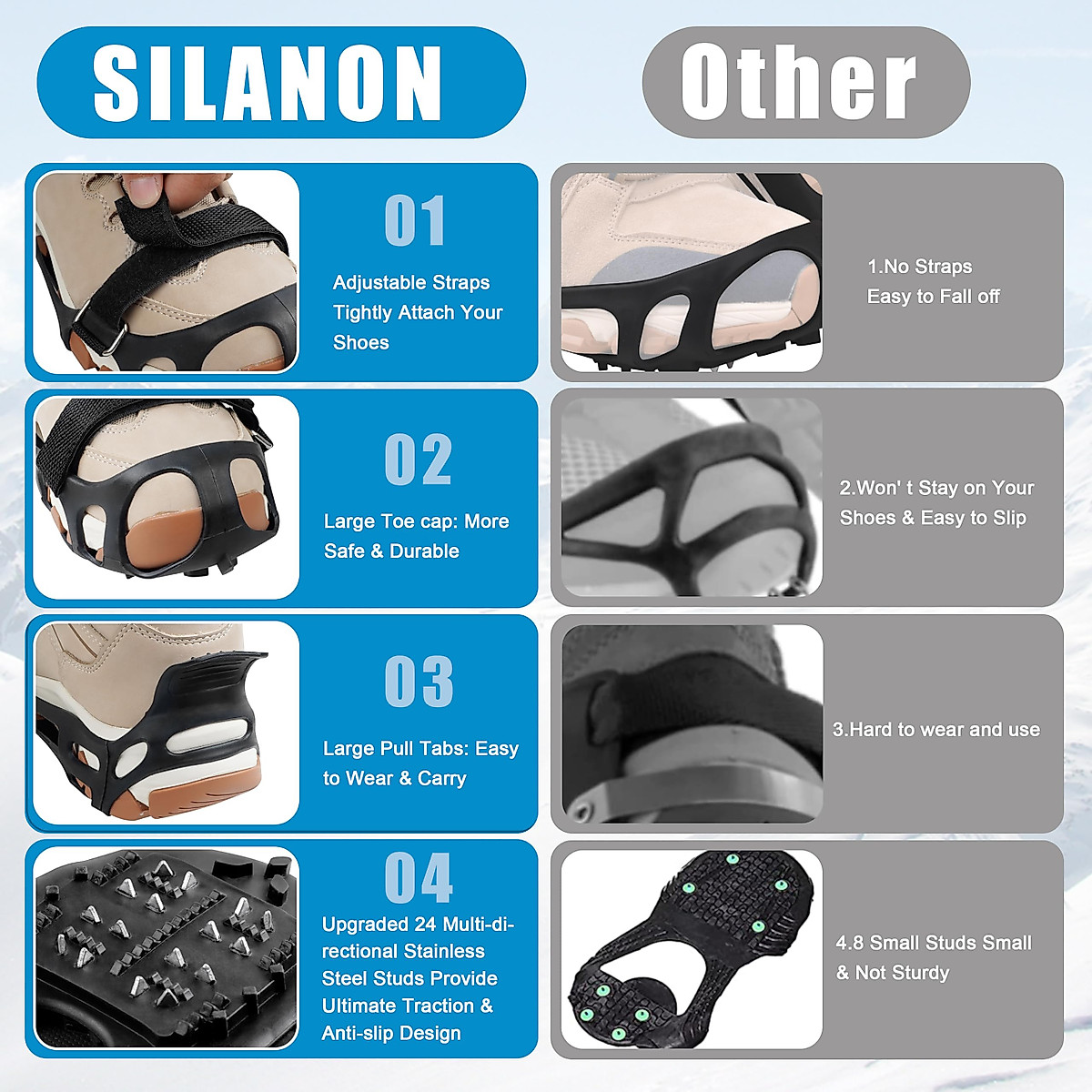 Ice Cleats for Shoes and Boots,Walk Traction Cleats Crampons for Walking on Snow and Ice Anti Slip Ice Shoes Grippers Snow Cleats for Men Women Winter Hiking Climbing