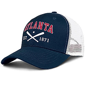 Chsetes Atlanta Hat Women Men Youth Embroidered Baseball Cap Mesh Trucker Hats Adjustable Snapback Hat Navy Blue Apparel Gifts