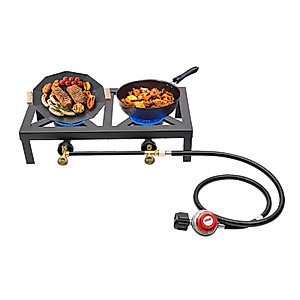 Double Propane Burner, 2 Burner Outdoor Portable Propane Stove Gas Cooker, Camping Stove with Detachable Stand Legs, Outdoor Cooking Stove for Backyard Cooking Camping Home Brewing Canning