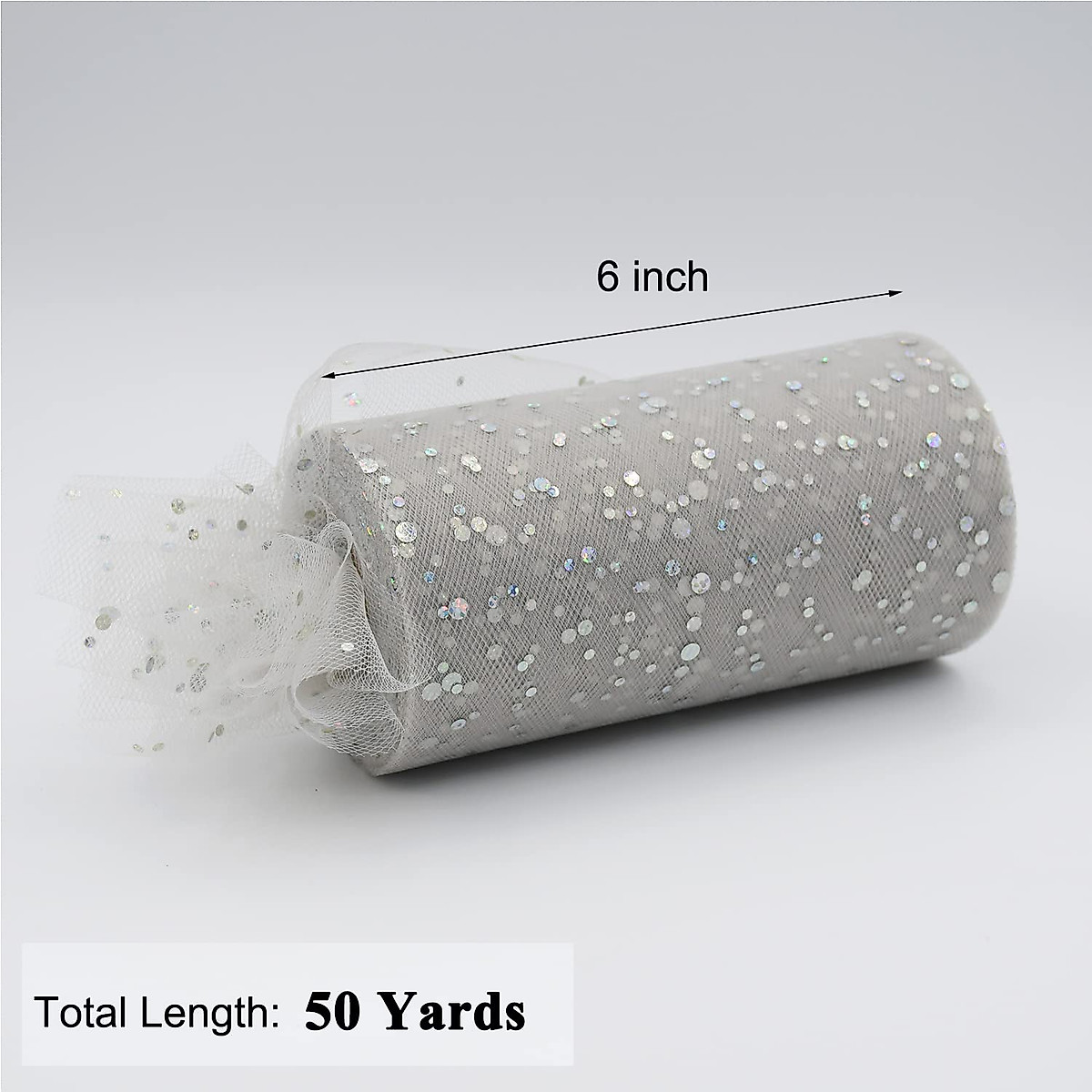 Sliver Tulle Glitter Tulle Fabric 6 Inch by 50 Yards (150 feet) Tulle Ribbon for Gift Wrapping Sparkle Sequin Tulle Rolls Spool DIY Party Wedding Birthday Decor