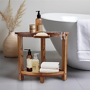 Cartman Original 13" Corner Teak Shower Decorative Bathroom Stand and Foot Rest with Storage Shelf and Soap Dish,Foot Rest Shaving Stool, Corner Nightstand, Beside Table