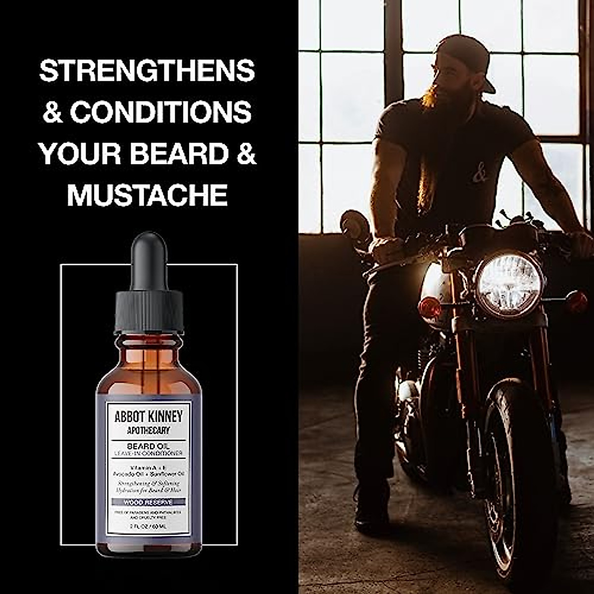 ABBOT KINNEY APOTHECARY Softening Beard Oil, Strengthens and Conditions Beards, Blend of Natural Oils, 2 oz (Wood Reserve)