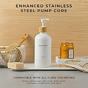 MaisoNovo Soap Dispenser 1-Piece Set | 16.9oz White Bottles with White Bamboo Pump