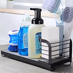 AIDILI Sink Caddy Organizer with Fast-Drying Diatomite Board, Rustproof Non-Slip Sponge&Brush Holder for Kitchen Sink, Essential for Kitchen Organization, Home Sink Accessories
