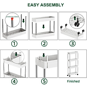 OTK Slim Storage Cart 4 Tier Mobile Shelving Unit Organizer, Utility Rolling Shelf Cart with Wheels for Bathroom Kitchen Bedroom Office Laundry Narrow Places，White