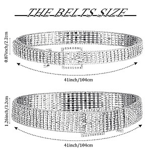Geyoga 2 Pieces 5-8 Rows Women Rhinestone Belts Shiny Waist Belts Bling Glitter Chain Waistband for Jeans Dresses Pants (Silver)