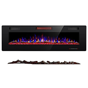 COWSAR R.W.Flame 6 Pieces Logs in The Slot of The 60IN Recessed and Wall-Mounted Fireplace - Synthetic Resin Log Decoration for Indoor Fireplaces e