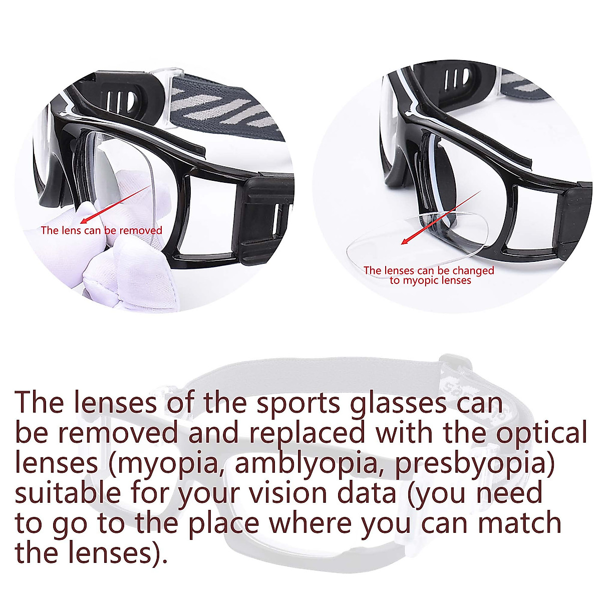 SooGree Basketball Goggles Anti Fog Protective Sports Goggles for Men (Matte black frame white pad)