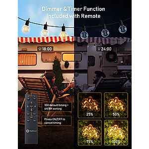 Brightown String Lights Outdoor Waterproof with Remote Cable Ties and Hooks, 38FT G40 Patio Lights with 15 LED Shatterproof E12 Bulbs, 3 Light Modes, Dimmable Hanging Lights for Backyard Party Decor