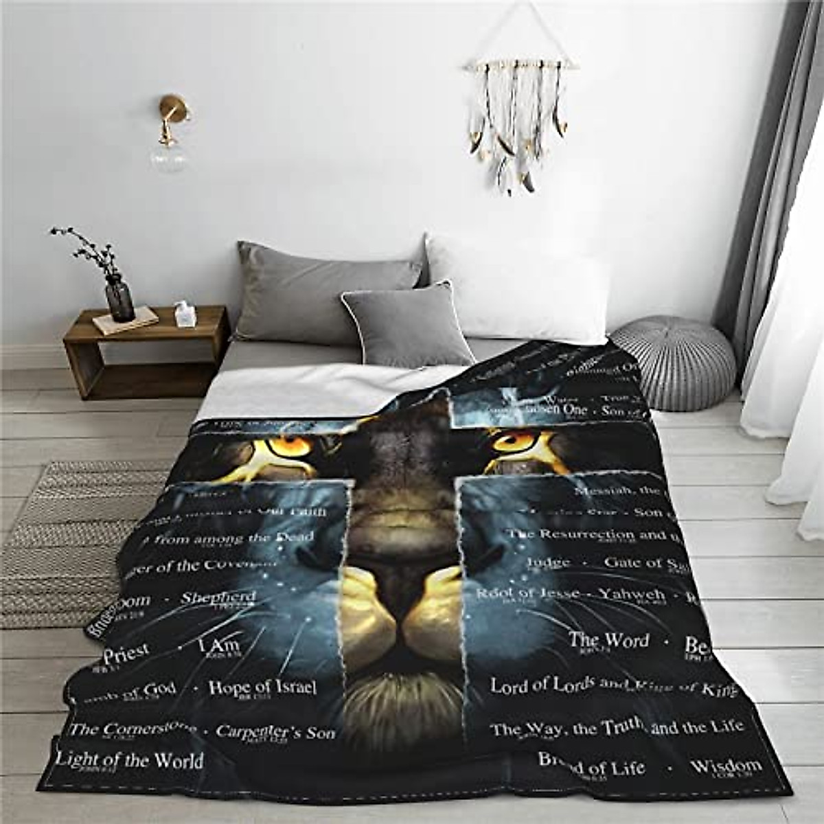 Bible Verse Throw Blanket Lion Throw Blanket 50x60 Inch Ultra-Soft Micro Fleece Blanket Religious Blanket Christian Blanket Gifts for Women Men Home Living Room Decoration for Kids Adults