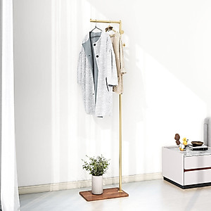 Xegulg Clothes Rack, Coat Rack Freestanding Metal, 3 Round Hooks and Stable Base, At Home Doorway Bedroom Hotel Office Hall Tree for Coats, Hats, Scarves, Clothes and Handbags,Gold