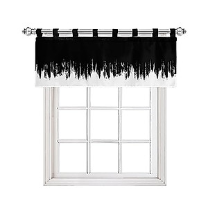 Tab Top Window Valance,Black White Gradient Abstract Art Kitchen Valances Light Filtering Privacy Curtain 1 Panel for Bedroom,Bathroom,Living Room Classic Minimalist Oil Painting Art 42x12in