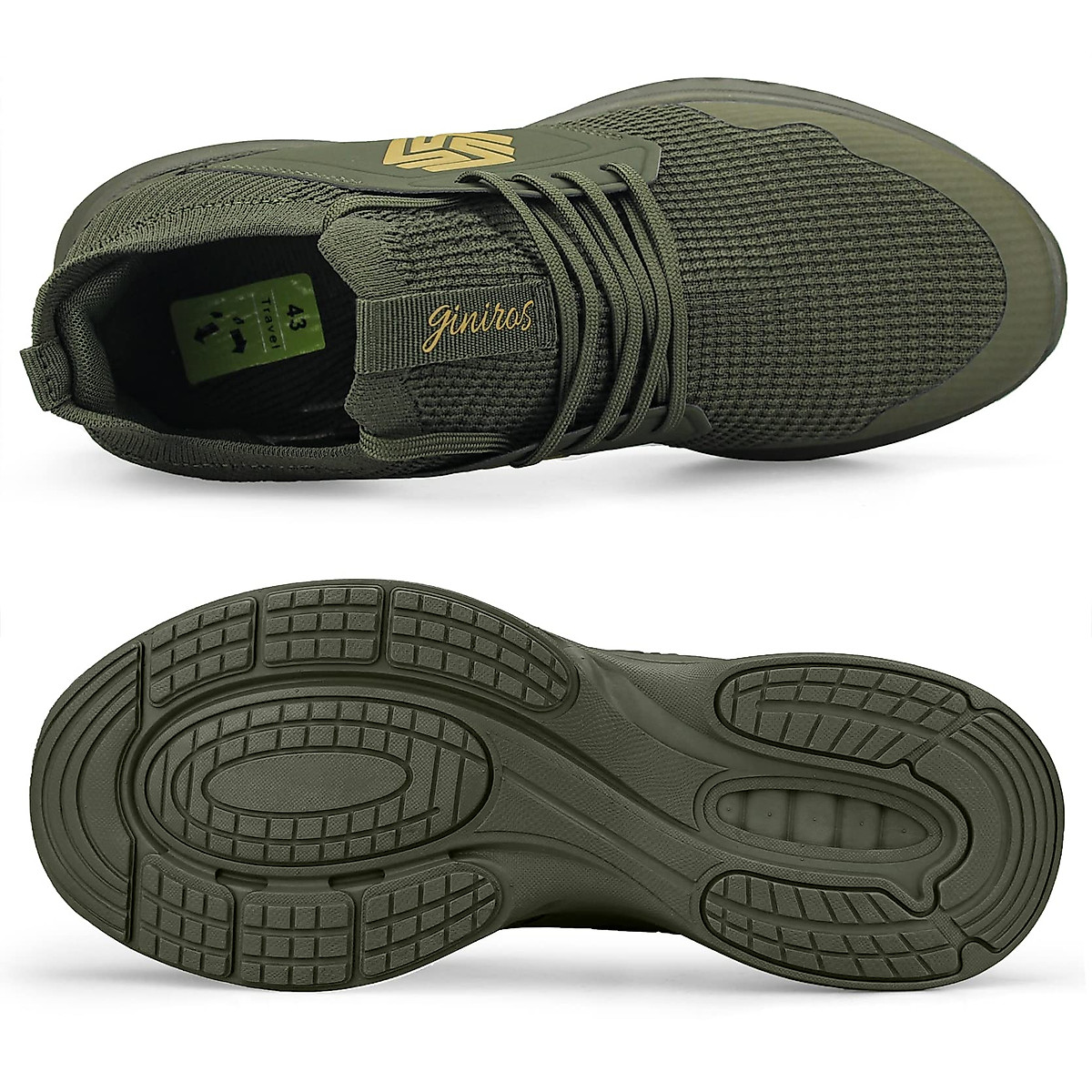 Giniros Mens Slip On Walking Shoes Non Slip Running Shoes Breathable Workout Shoes Lightweight Gym Sneakers Army Green Size 8