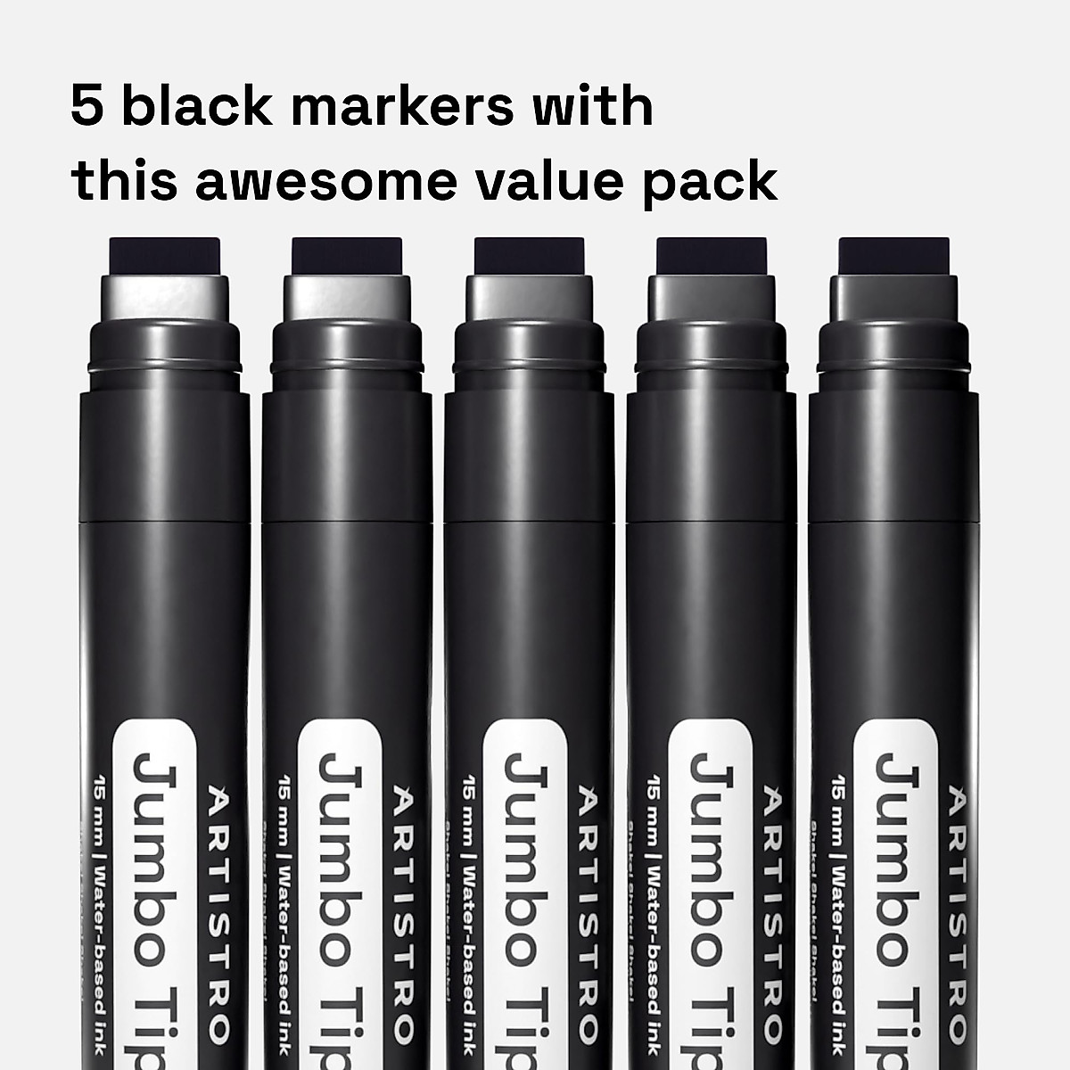 ARTISTRO Graffiti Markers, 5 Jumbo Black Markers, 15mm Jumbo Felt Tip, Acrylic Paint Markers for Rock Painting, Stone, Ceramic, Glass, Wood, Canvas