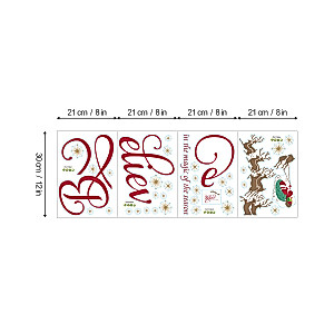 ufengke "Believe Quote Wall Stickers Santa Claus Reindeer Snowfalkes Window Clings Decal for Showcase Home Decor Merry Christmas Decoration