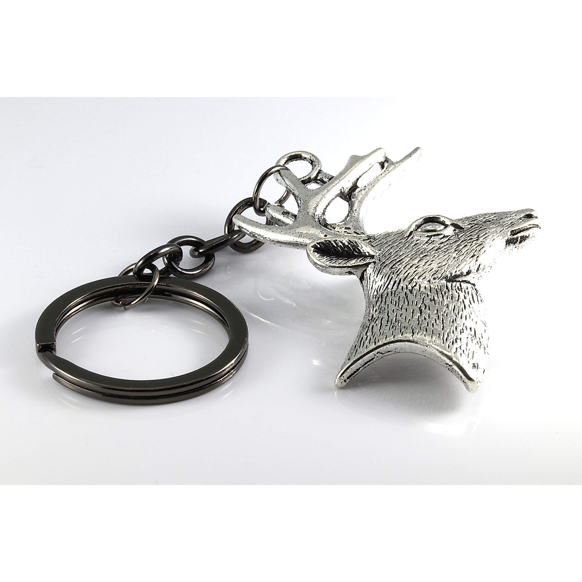 Emerald Park Jewelry Deer Keychain | Deer Antler Keychain for Men and Women Great Camping Gadgets and Country Boy Gifts for Men Hunting Keychain or Antler Keychains for Her and Fun Hunting Gadgets or a Camping Gadget, Silver, Large