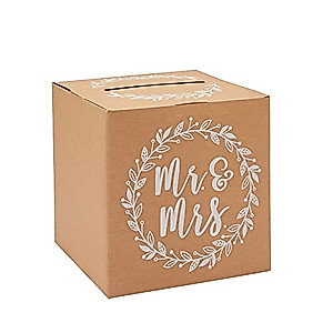 Sparkle and Bash Rustic Wedding Card Box for Reception, Mr & Mrs Design (10 in)
